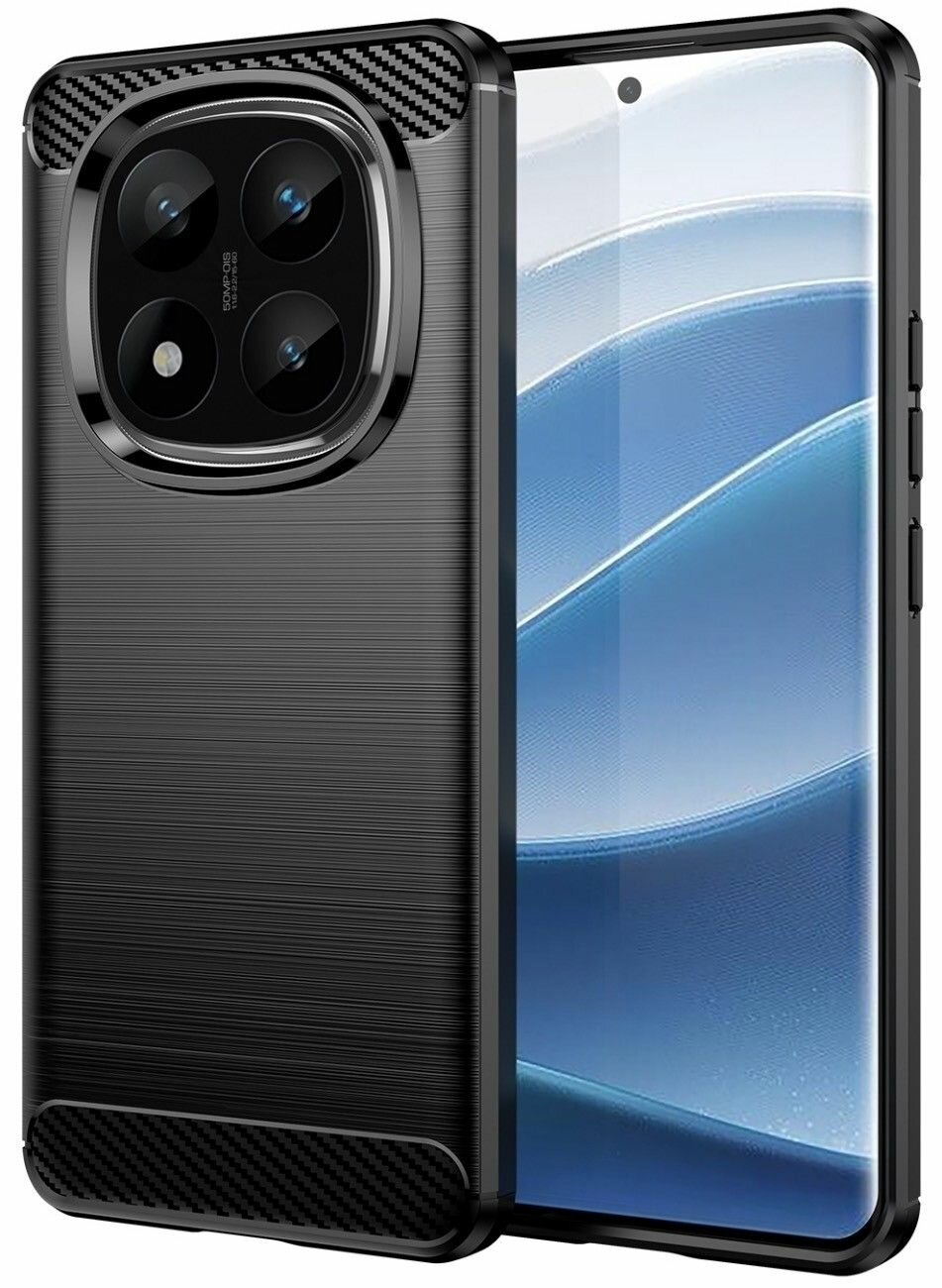 Чехол на Xiaomi Redmi Note 14 Pro Plus (Note 14 Pro+ 5G) силиконовый карбон сталь чёрный