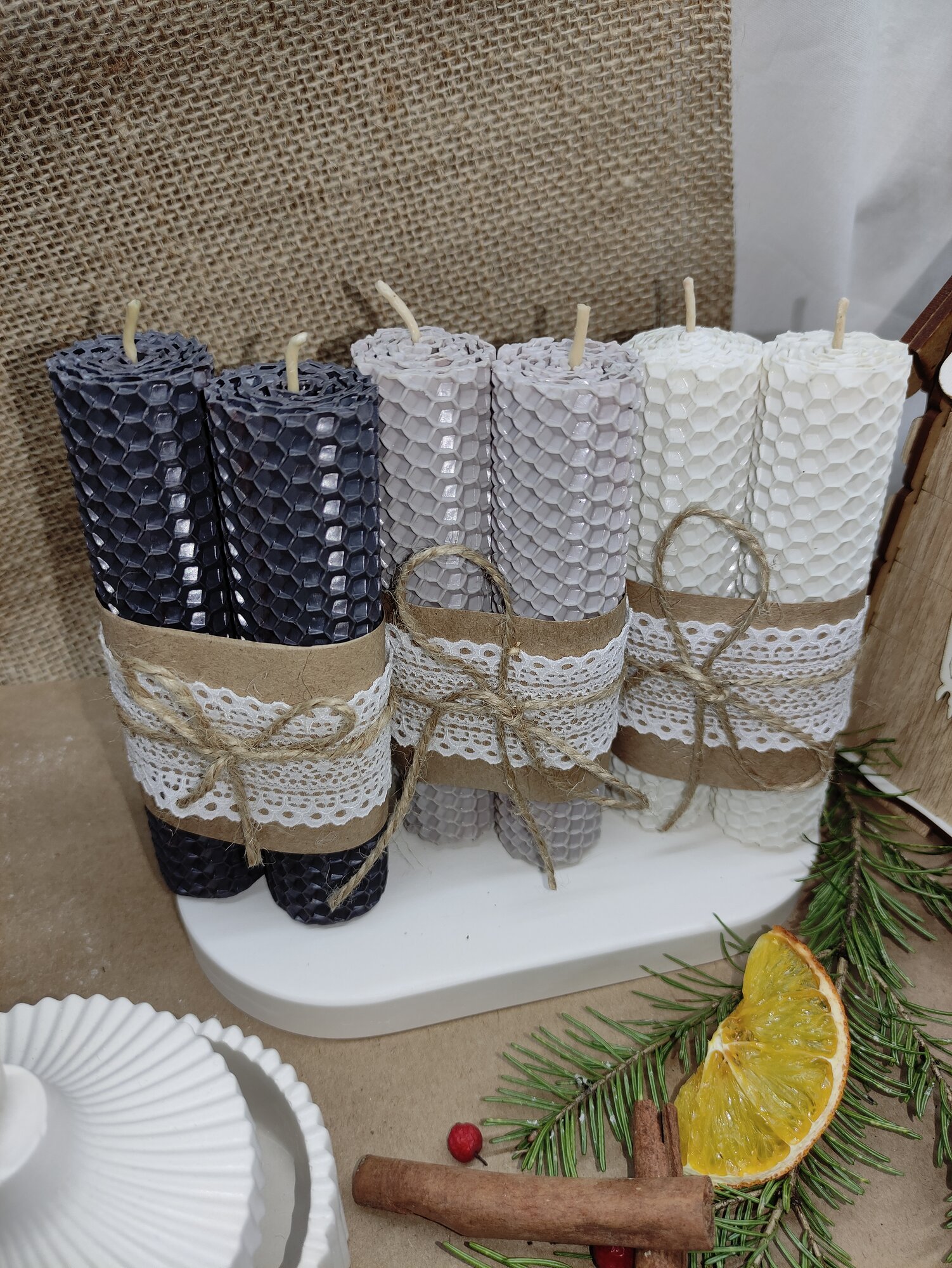 Набор свечей Med&Vosk, ручной работы, пчелиный воск, медовый аромат, 13x3 см, 6 шт