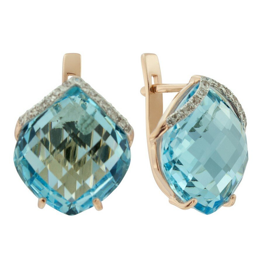 Серьги, красное золото, 585 проба, топаз