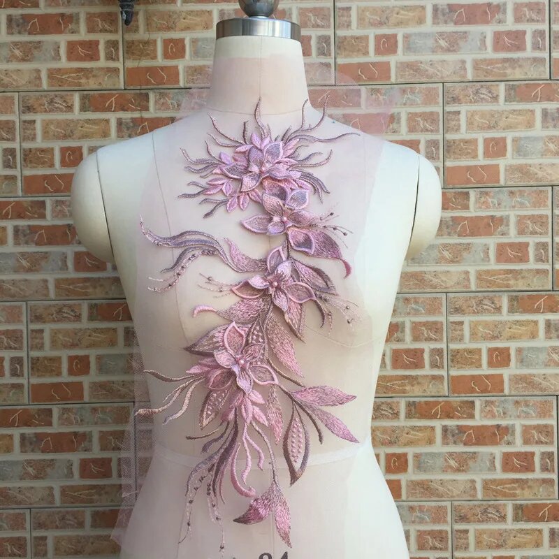 Белый, черный, серый 3D цветок с кисточками, кружевная ткань, аппликации, вышитый воротник, сетка, нашивка для свадебного украшения платья, сделай сам