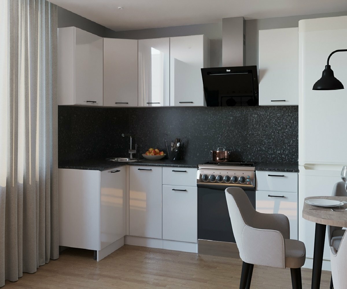 Кухонный угловой гарнитур Белый глянец, 1200х1800 мм (арт. 15)