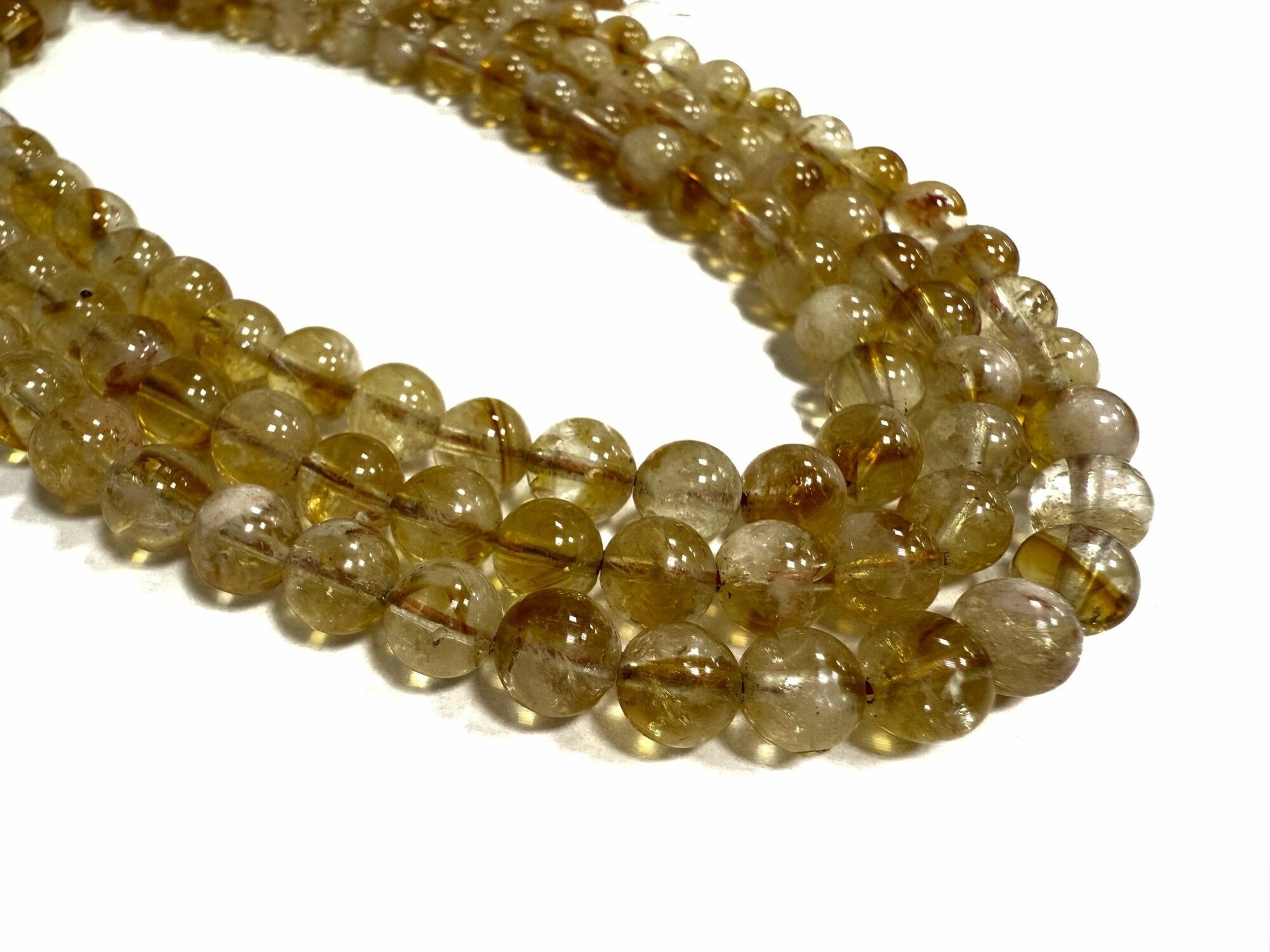 Бусины цитрин шар гладкий 6,5 мм (нить 19 см), Suntrim