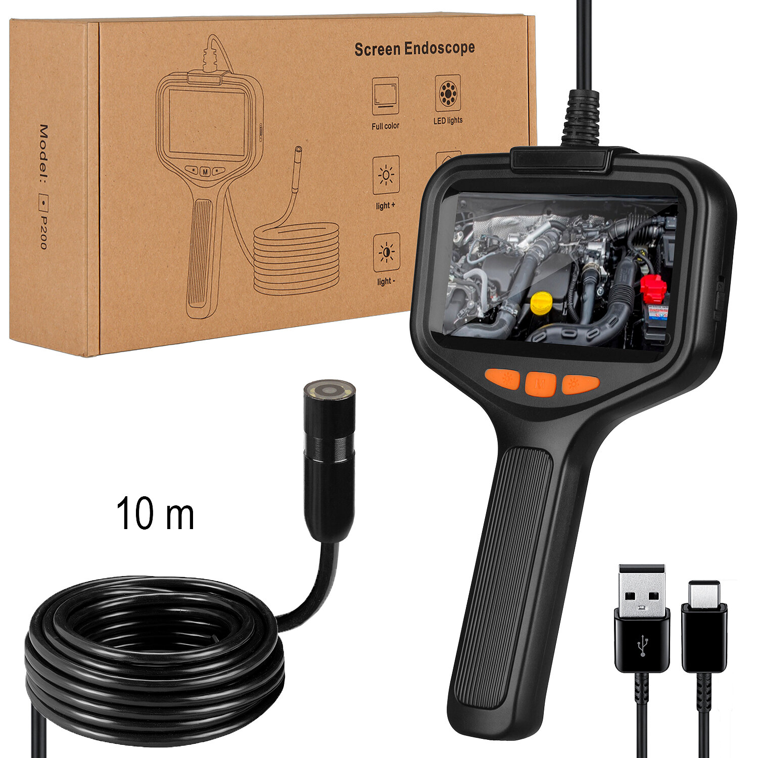 Эндоскоп гибкий водонепроницаемый с подсветкой 10 метров P200-10