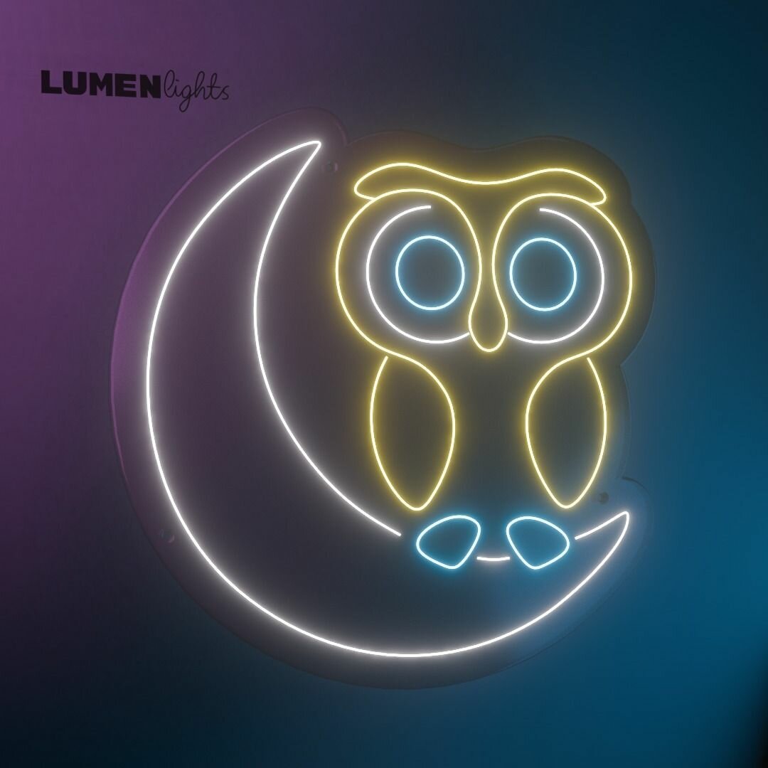 Неоновая вывеска, светильник декоративный Сова, 40х40 см.