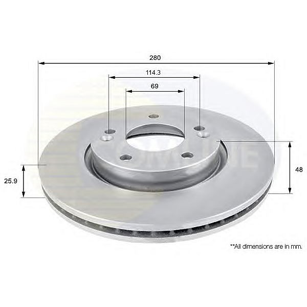 COMLINE ADC1041V (517121D100 / 517121F000 / 517121F300) диск торм hyu coupe / tucson / Sportage (Спортедж) 01- пер (Комплект 2 штуки)