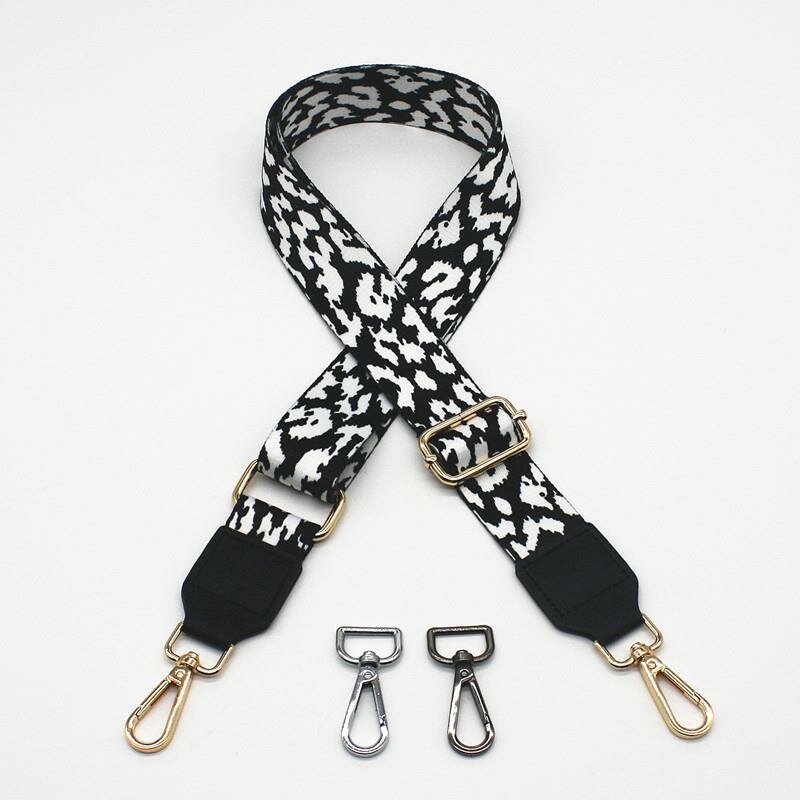 Плечевой ремень, для сумки, черный и белый, с золотой пряжкой