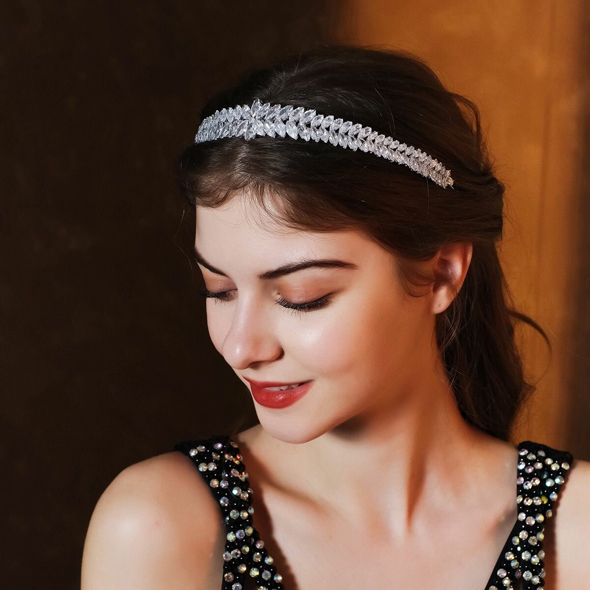 Серебряная диадема с цирконами для особых случаев | Элегантный ободок 16.5 см | Свадебный и вечерний аксессуар