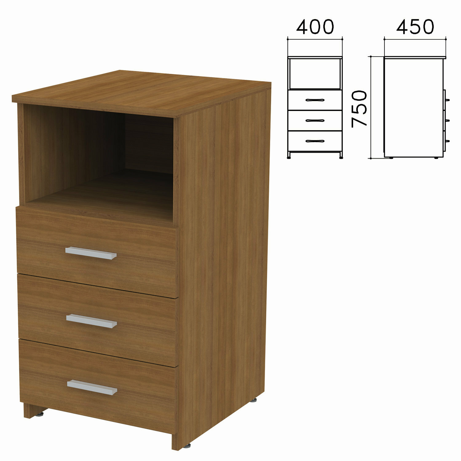 Тумба приставная канц 400х450х750 мм, 3 ящика, полка, цвет орех пирамидальный (ТК31.9)