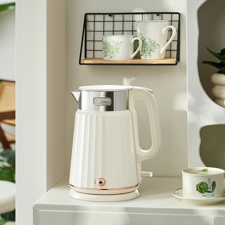 Электрический чайник Midea P159, белый/бежевый, нержавеющая сталь, 2л, 1500Вт