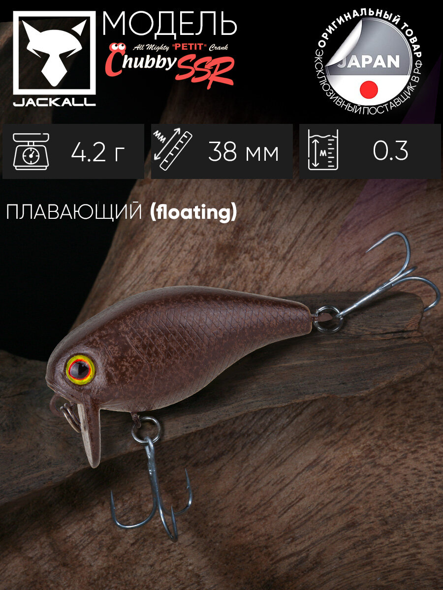 Воблер кренк на щуку/на головля/на судака/на окуня/на форель JACKALL Chubby 38 SSR цв. tackey brown