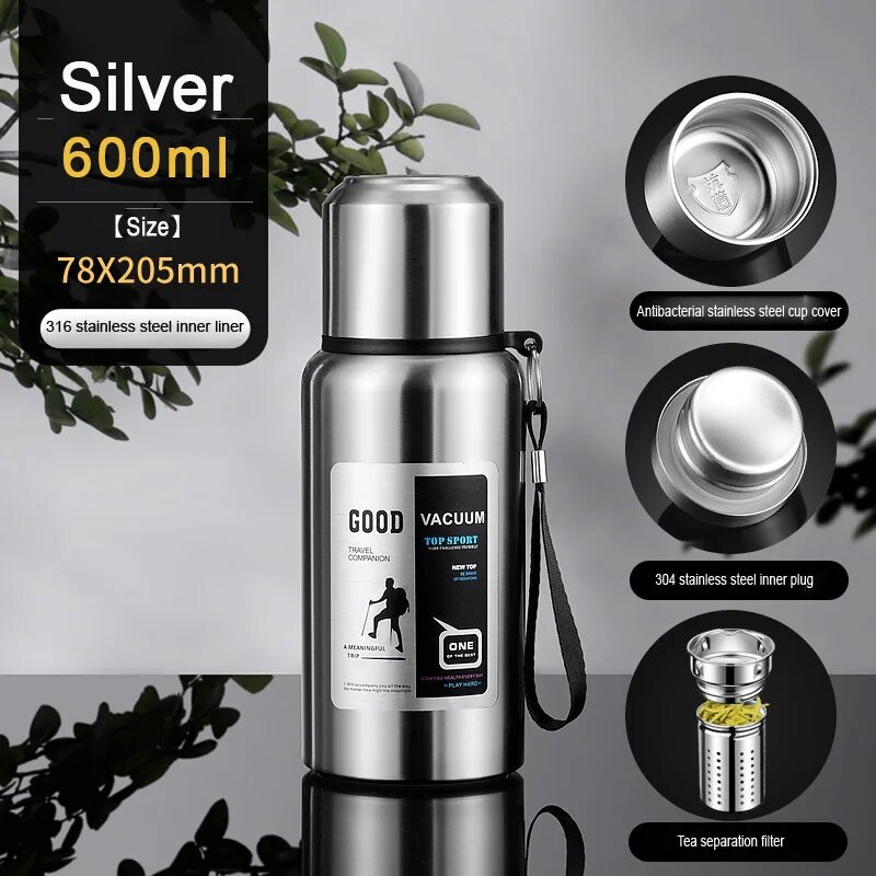 KING HAONAND термос 2 литра из нержавеющей стали, Sliver 600ml, others