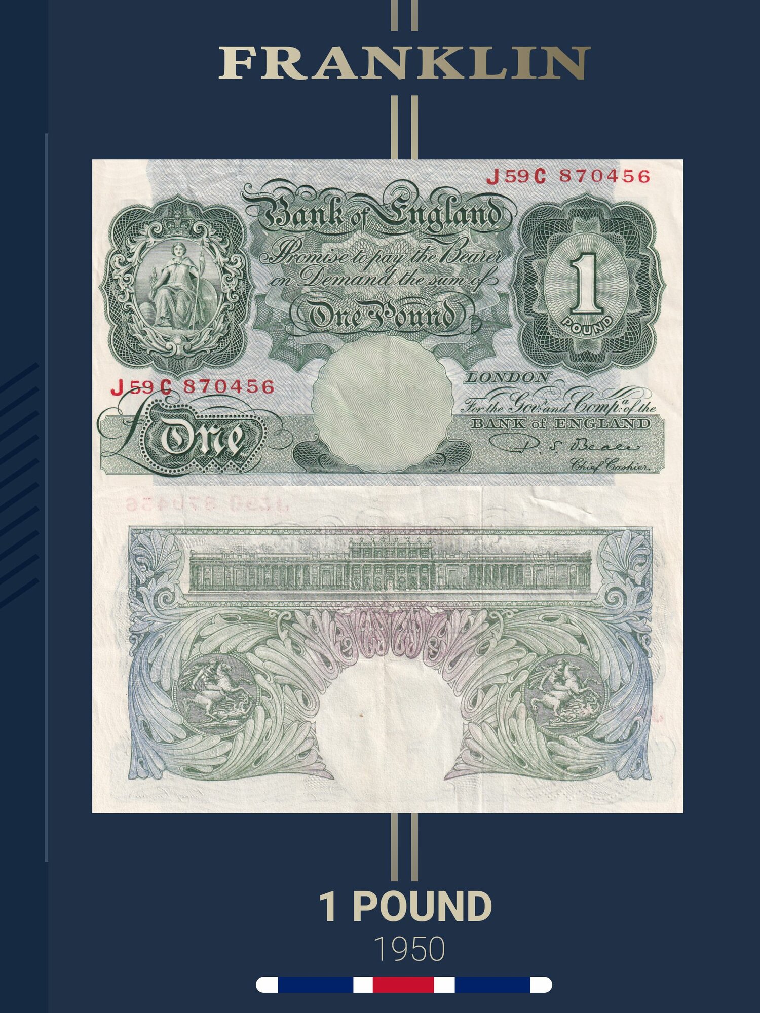 Банкнота Великобритания 1 фунт ONE POUND 1950 год (VF) Pick 369b