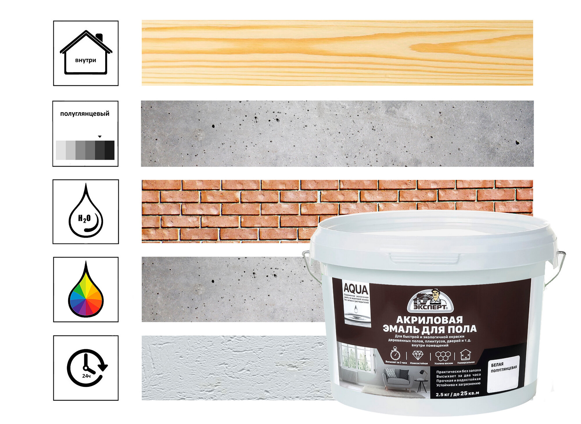 Эмаль Эксперт, для пола, быстросохнущая, экологичная, 2.5 кг