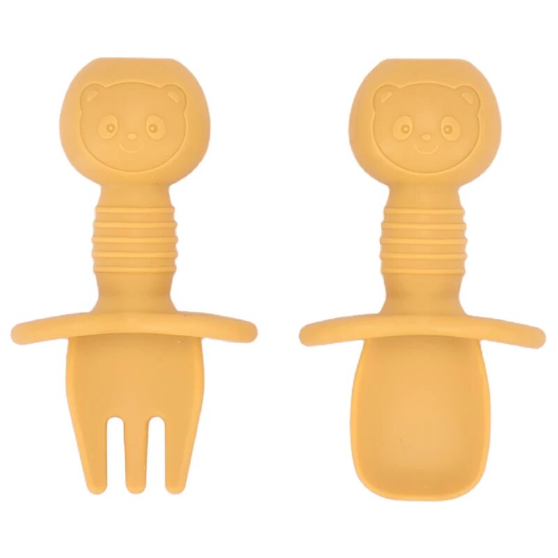 Детские силиконовые ложки-вилки, 2 шт, Yellow Animal
