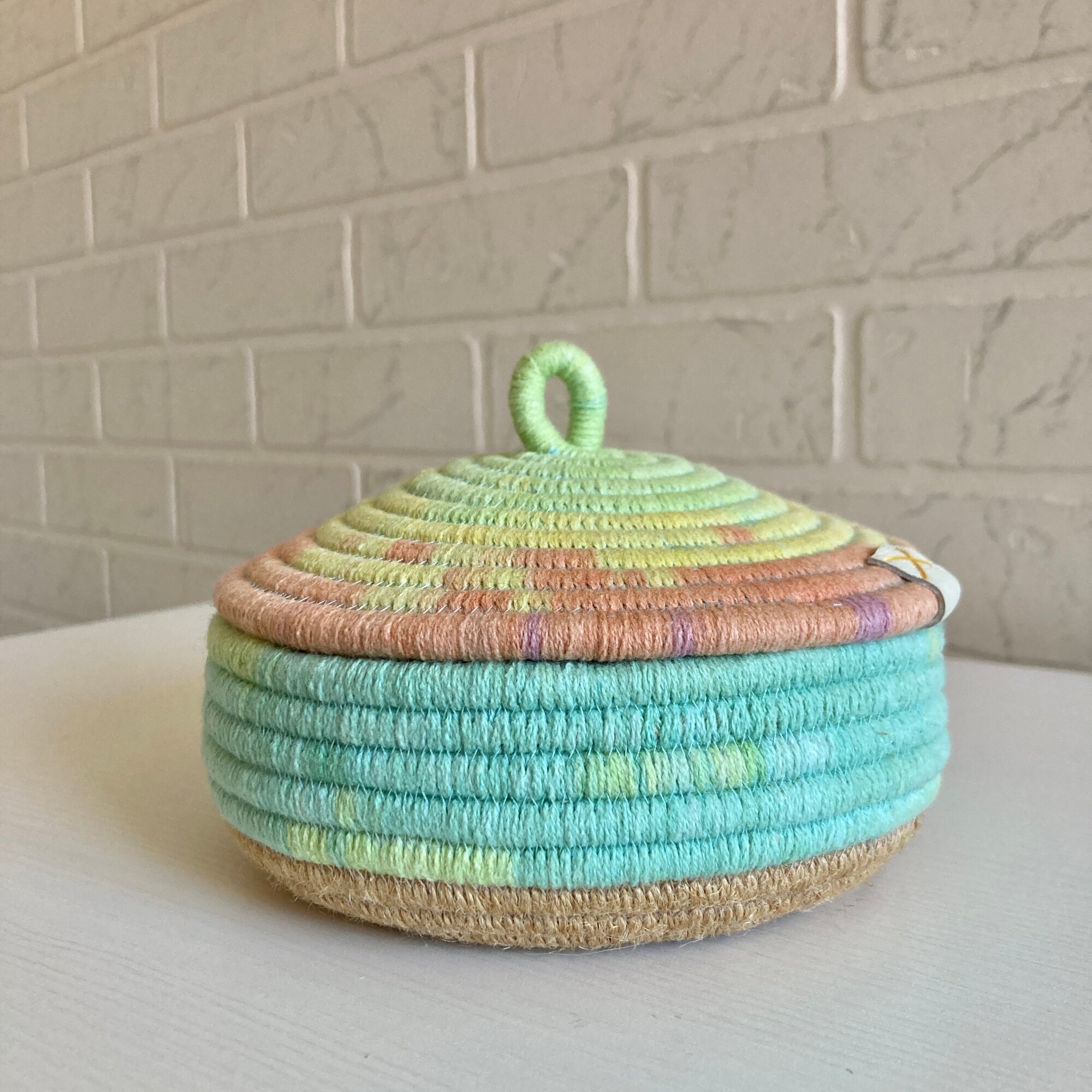 Хлопковая мини корзинка Радужная корзина с крышкой для хранения 13.5 см х 9 см