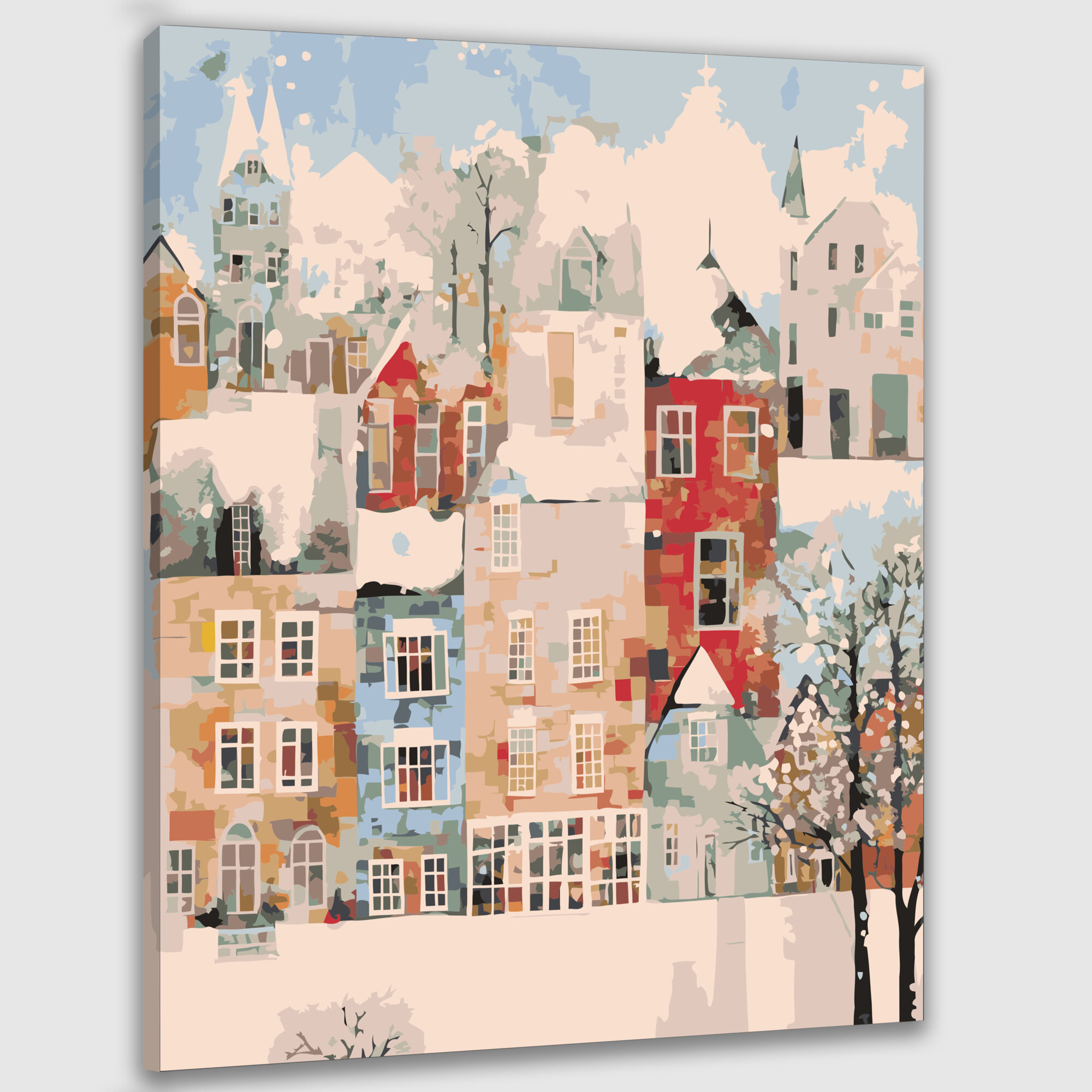 Картина по номерам 40x50 см, картина, художество, смешанная техника, коллаж, заснеженные дома, рождественский сезон