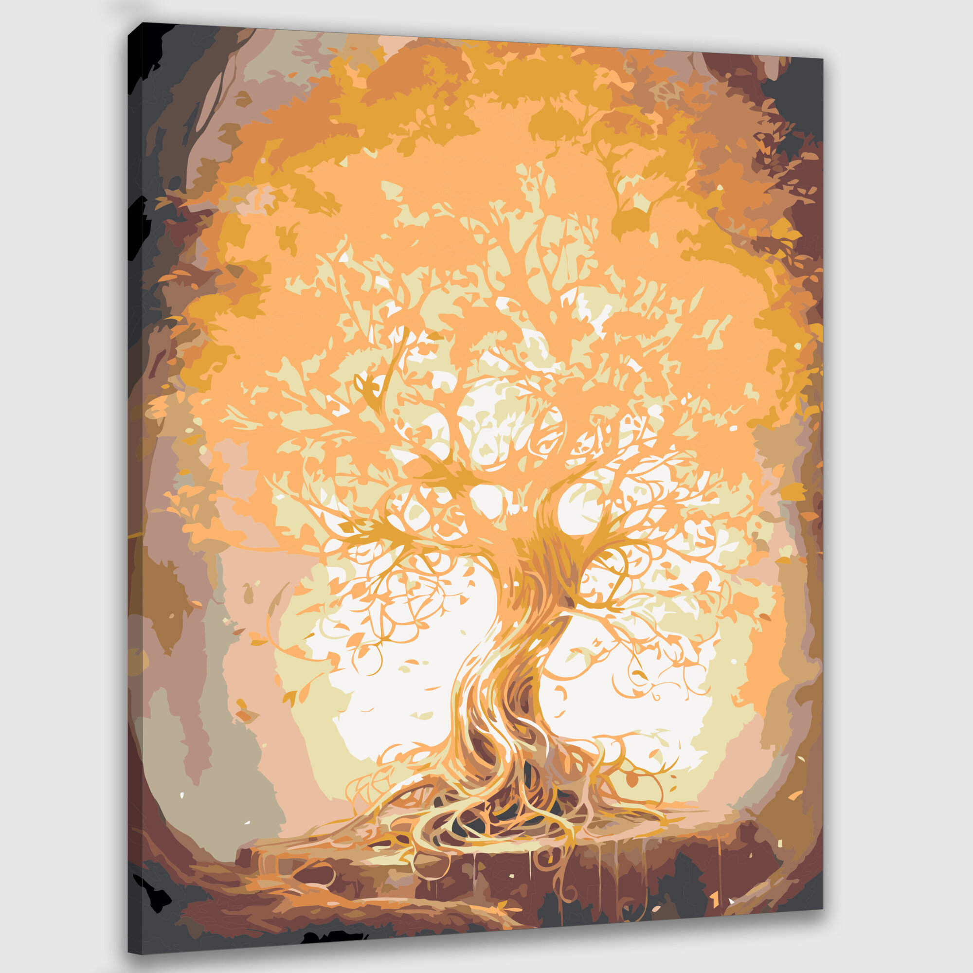 Картина по номерам 40x50 см, золотое дерево, мистическое существо, ветви, переплетающиеся, усики, золотые листья, чудо