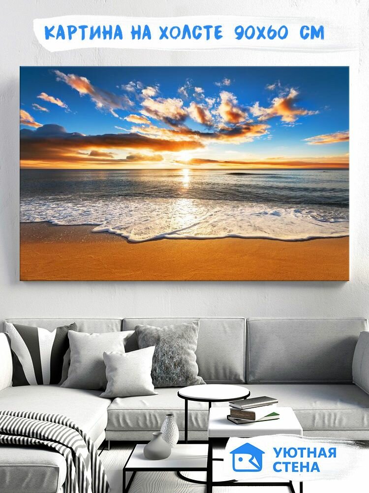 Картина на натуральном холсте Уютная стена "Морской закат" 90х60 см