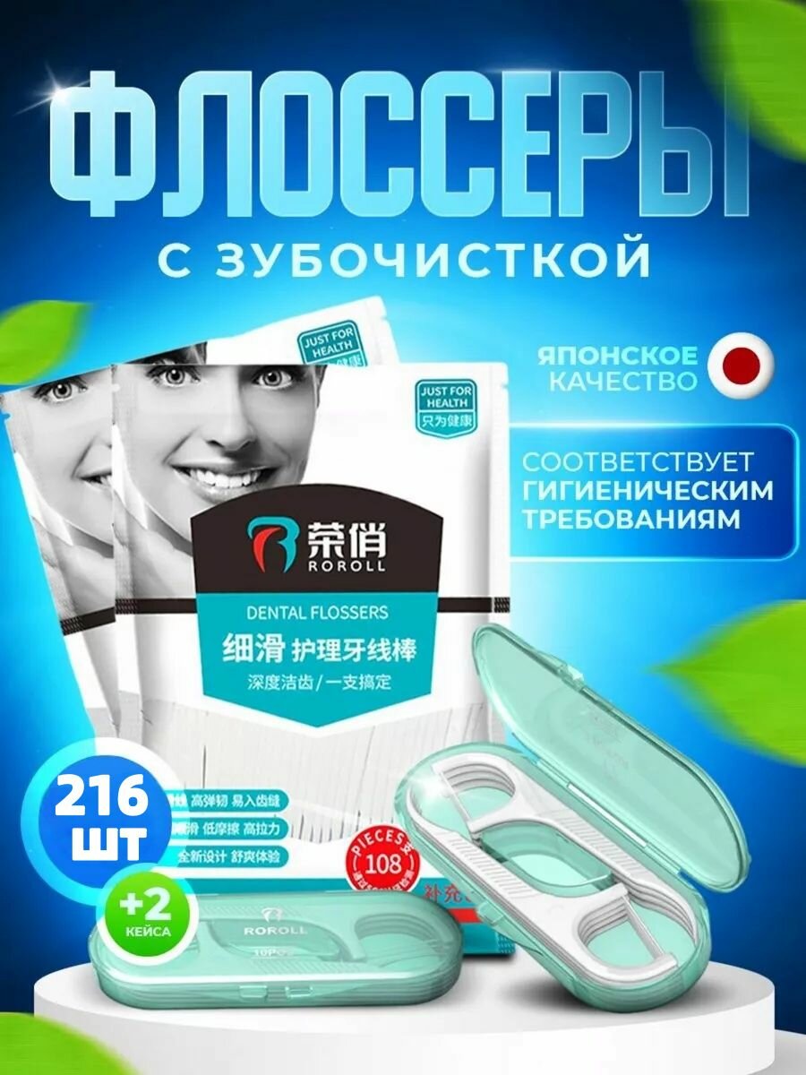 Флоссеры 216 штук, комбинированные зубочистки с нитью для эффективной чистки межзубных промежутков.