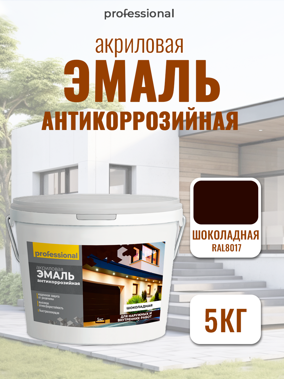 Эмаль акриловая антикоррозийная RAL8017 Шоколадная (5кг) ТМ "Professional"