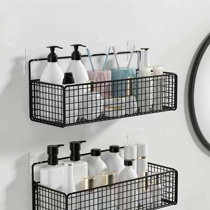 Настенная полка для ванной без сверления, органайзер для хранения, подвесная корзина для душа