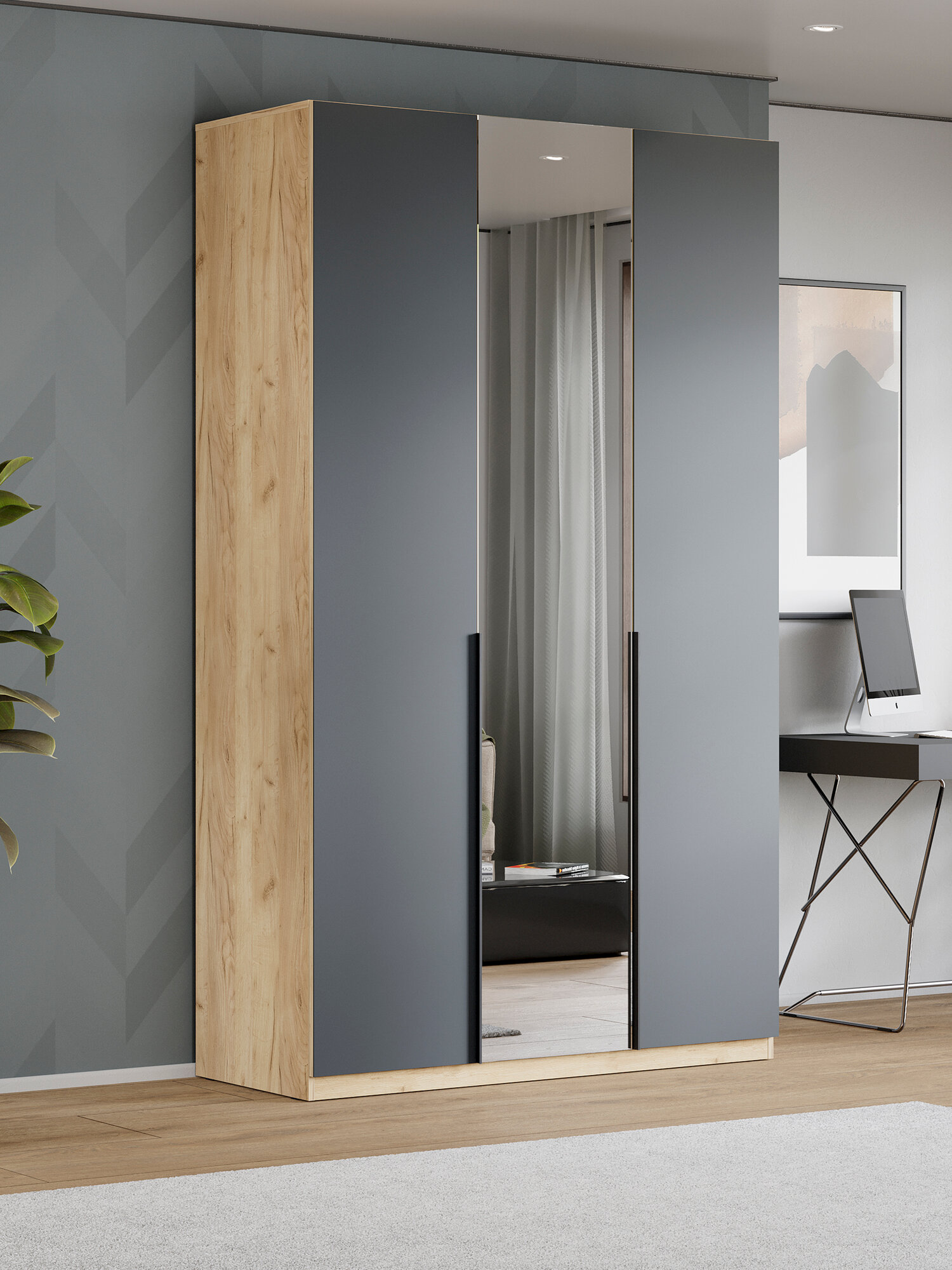 Шкаф комбинированный Мебель Трия Джоли, Дуб Крафт золотой/Графит матовый распашные двери (Стекло)