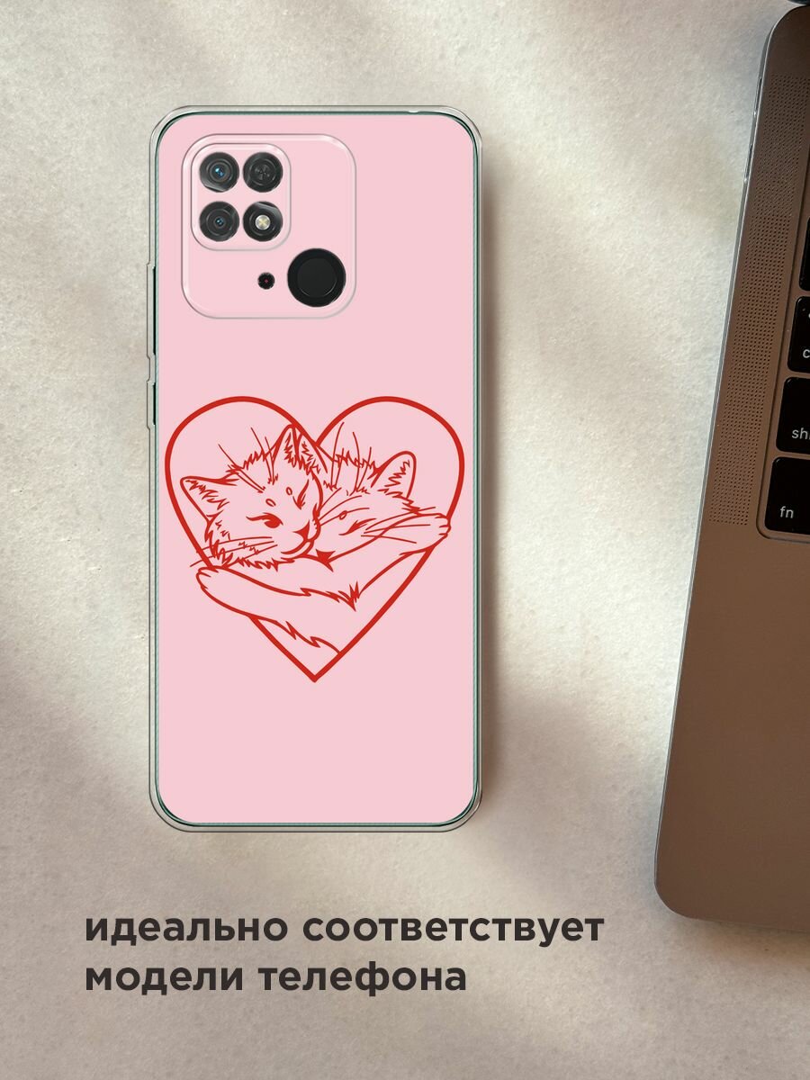 Чехол на Xiaomi Redmi 10C / Сяоми Редми 10C с принтом "Влюблённые котики рисунок 1 - 14 февраля" — фото 1