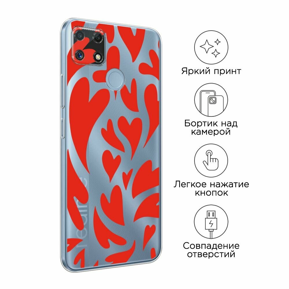 Чехол на Realme C25/C25s / Реалми С25/C25s с принтом "Crazy hearts 2 - 14 февраля", прозрачный — фото 1
