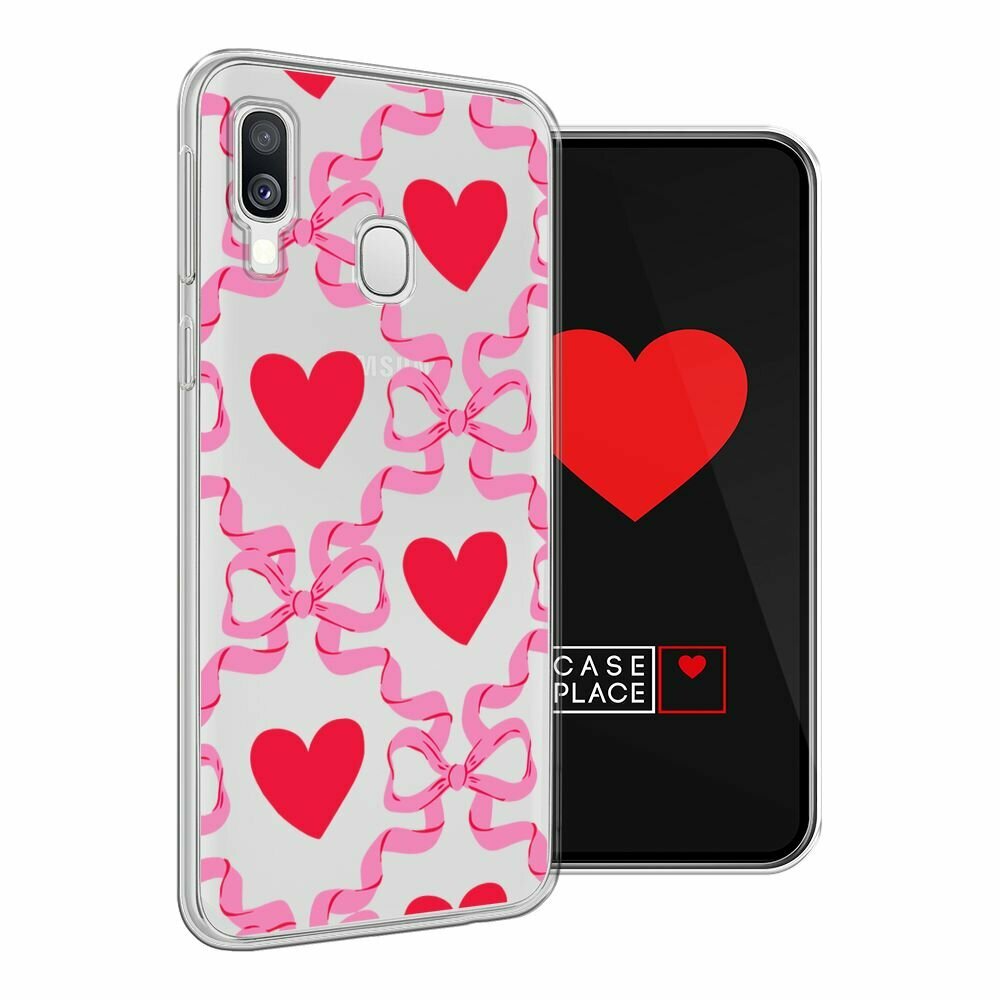 Чехол на Samsung Galaxy A40 / Самсунг Галакси А40 с принтом "Hearts and ribbons 2 - 14 февраля", прозрачный — фото 1