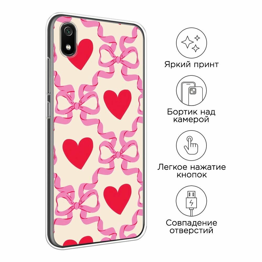 Чехол на Xiaomi Redmi 7A / Сяоми Редми 7А с принтом "Hearts and ribbons 1 - 14 февраля" — фото 1