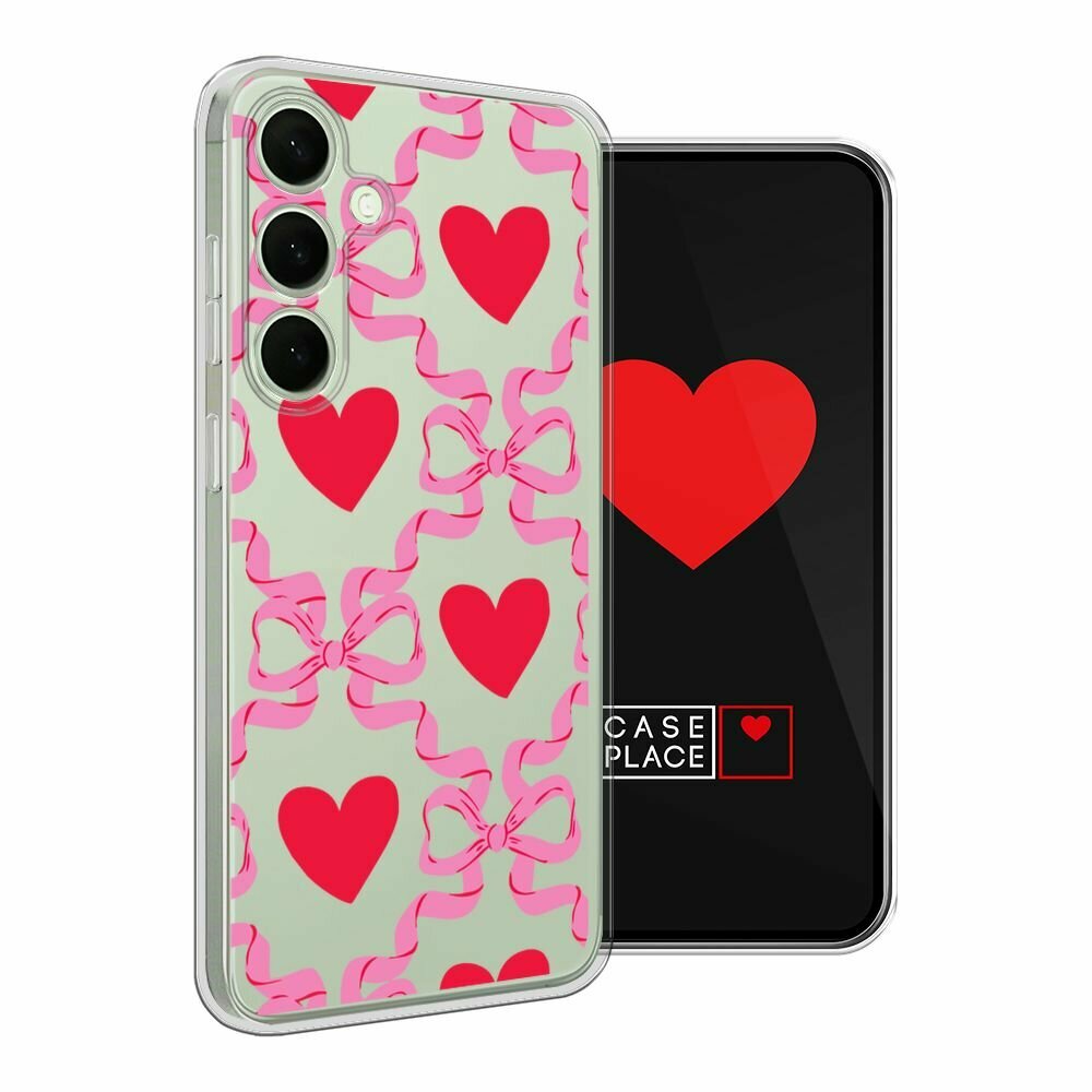 Чехол на Samsung Galaxy S25 Plus / Самсунг S25 Плюс с принтом "Hearts and ribbons 2 - 14 февраля", прозрачный — фото 1