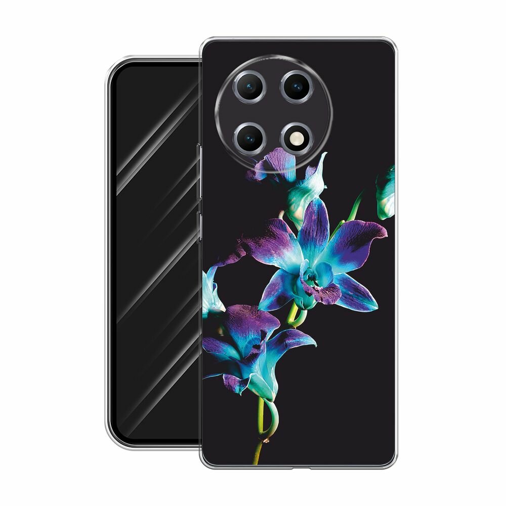 Чехол на Tecno Camon 30S / Текно Камон 30S с принтом "Синий цветок на черном" — фото 1