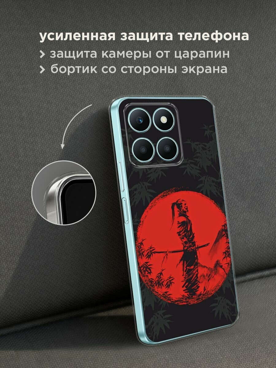 Чехол на Honor X6A / Хонор X6A с принтом "Самурай на красном фоне" — фото 1