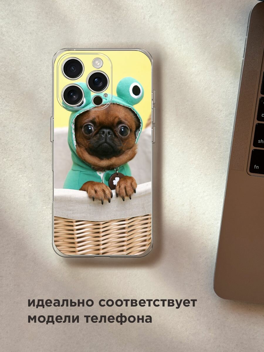 Чехол на Apple iPhone 16 Pro / Айфон 16 Про с принтом "Собачка в шапке лягушки" — фото 1