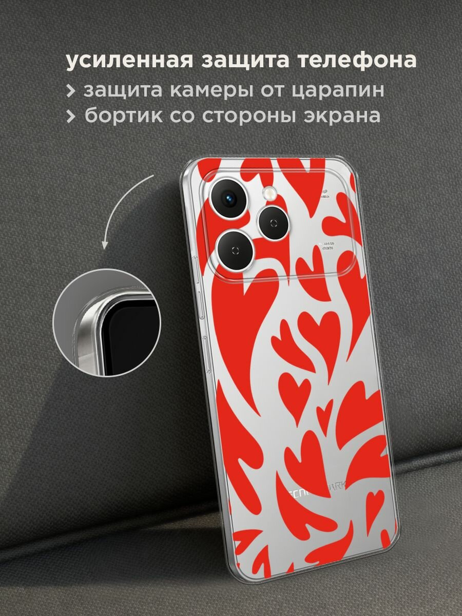 Чехол на Tecno Spark 40 / Текно Спарк 40 с принтом "Crazy hearts 2 - 14 февраля", прозрачный — фото 1