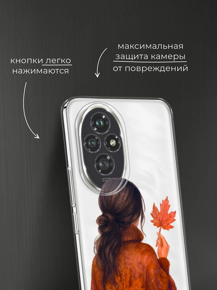 Чехол на Honor 200 / Хонор 200 с принтом "Девушка с опавшим листом", прозрачный — фото 1