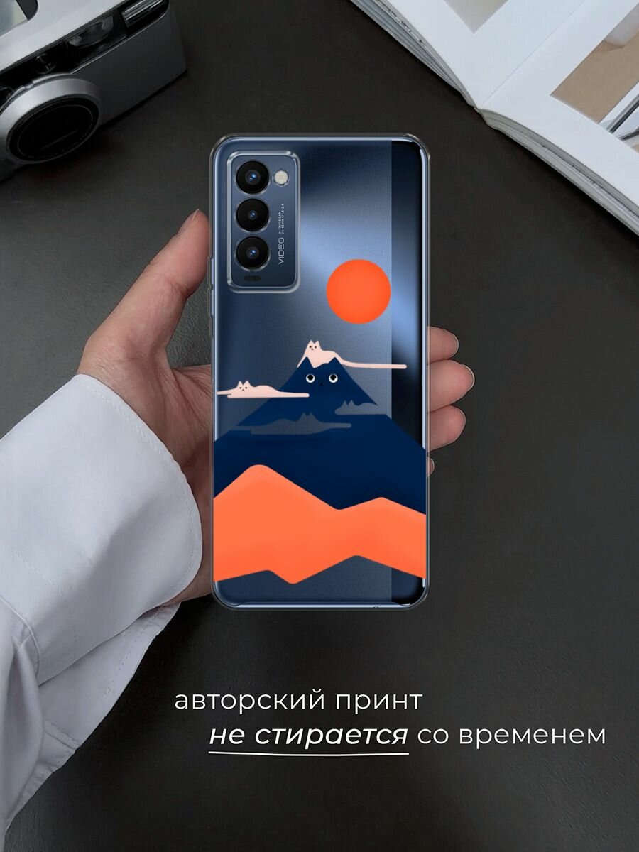 Чехол на Tecno Camon 18P / Техно Камон 18Р с принтом "Кот-гора", прозрачный — фото 1