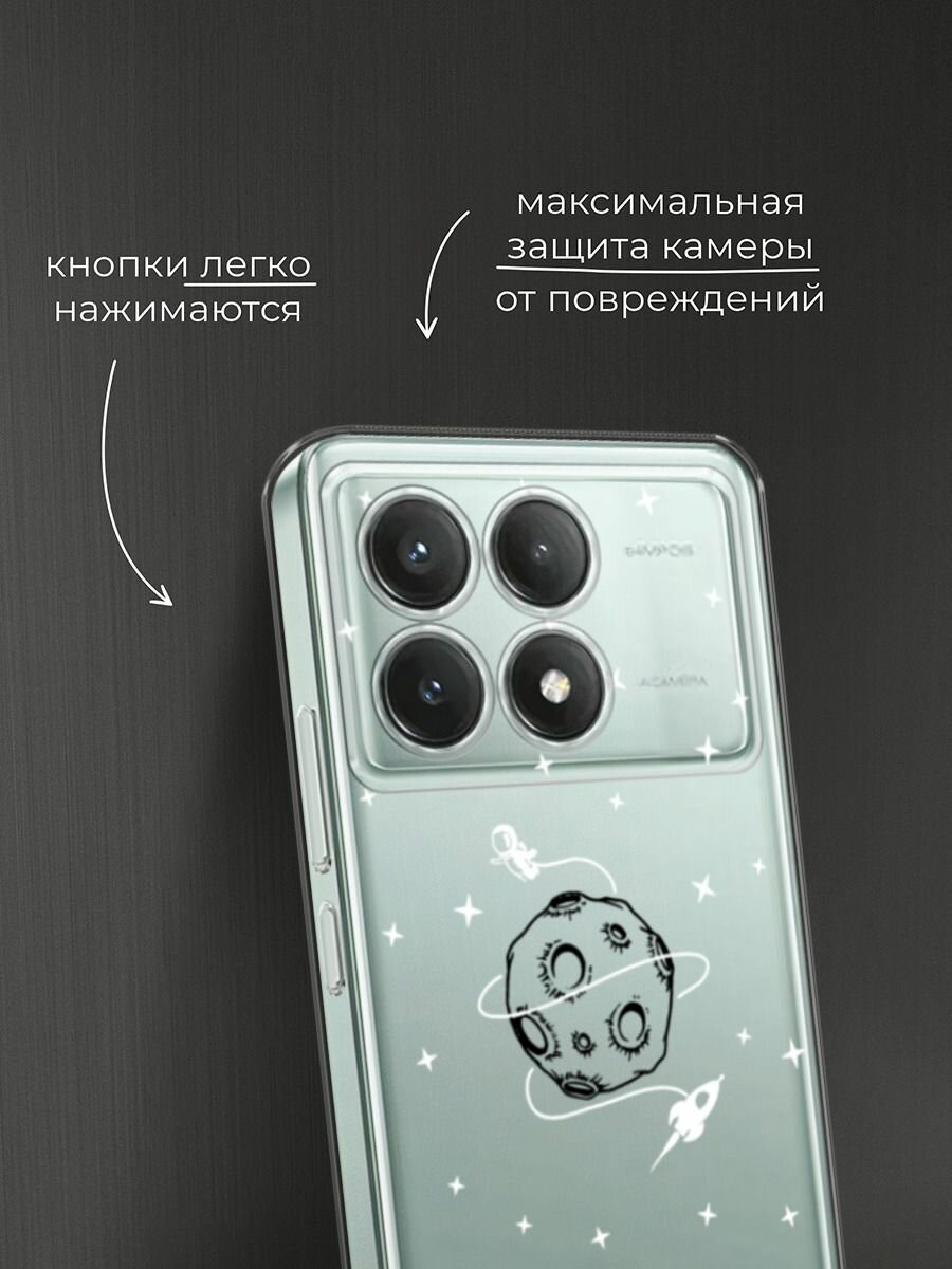 Чехол на Xiaomi Poco X6 PRO 5G / Поко X6 Про 5G с принтом "Полет вокруг луны", прозрачный — фото 1