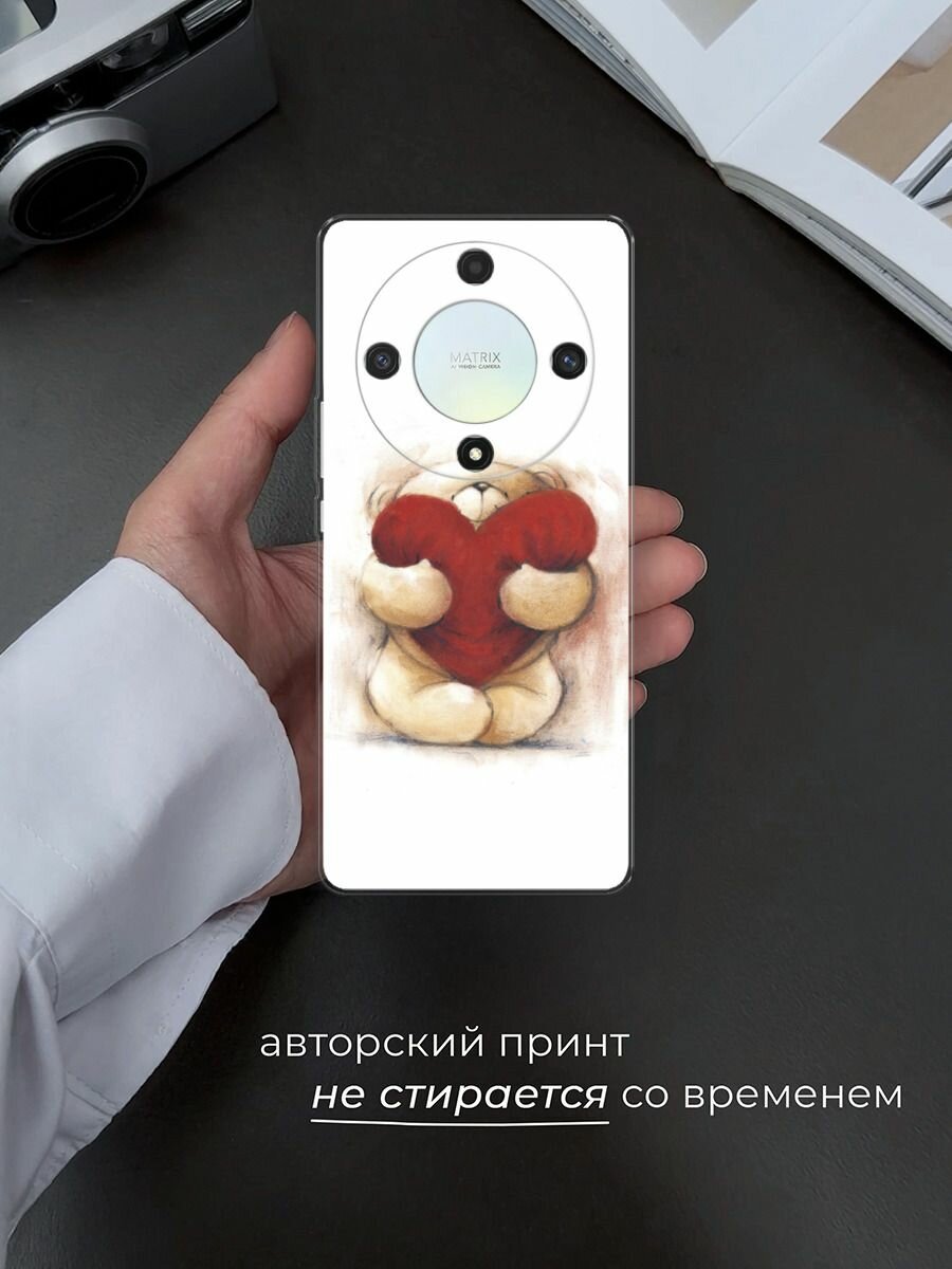 Чехол на Honor X9A / Хонор X9A с принтом "Мишка с сердцем 1" — фото 1