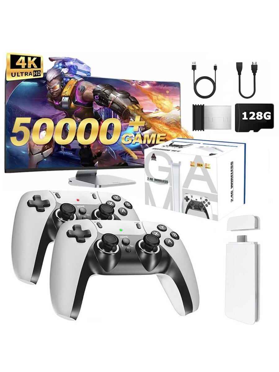 Игровая приставка 4K TV Game Stick M15, встроенная в 40000/50000 игр, Портативный игровой плеер 128G, Беспроводной контроллер Ретро-геймпад