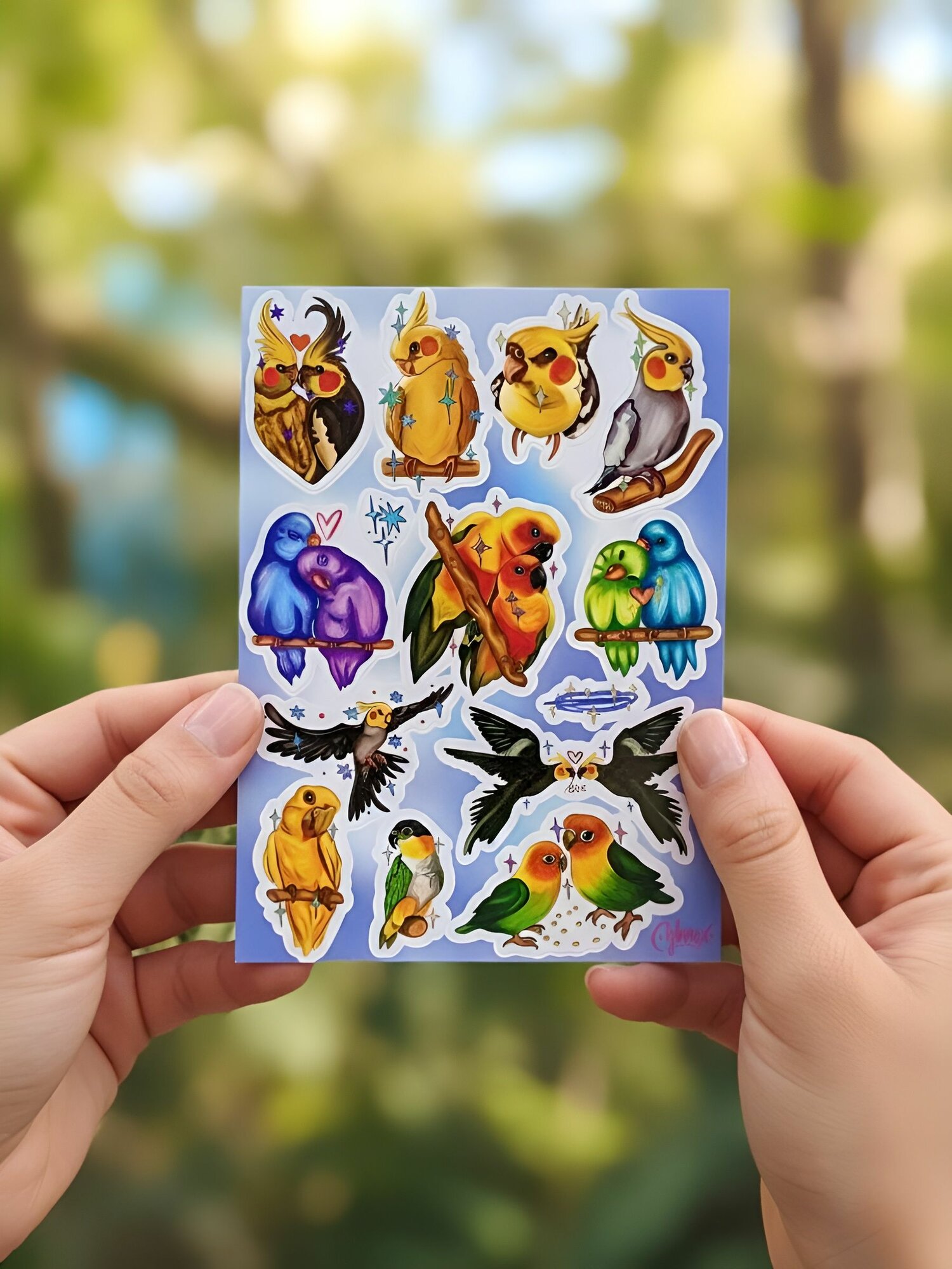 Стикеры Попугаи А6 на прозрачной пленке Vzbnas x 14 наклеек на листе