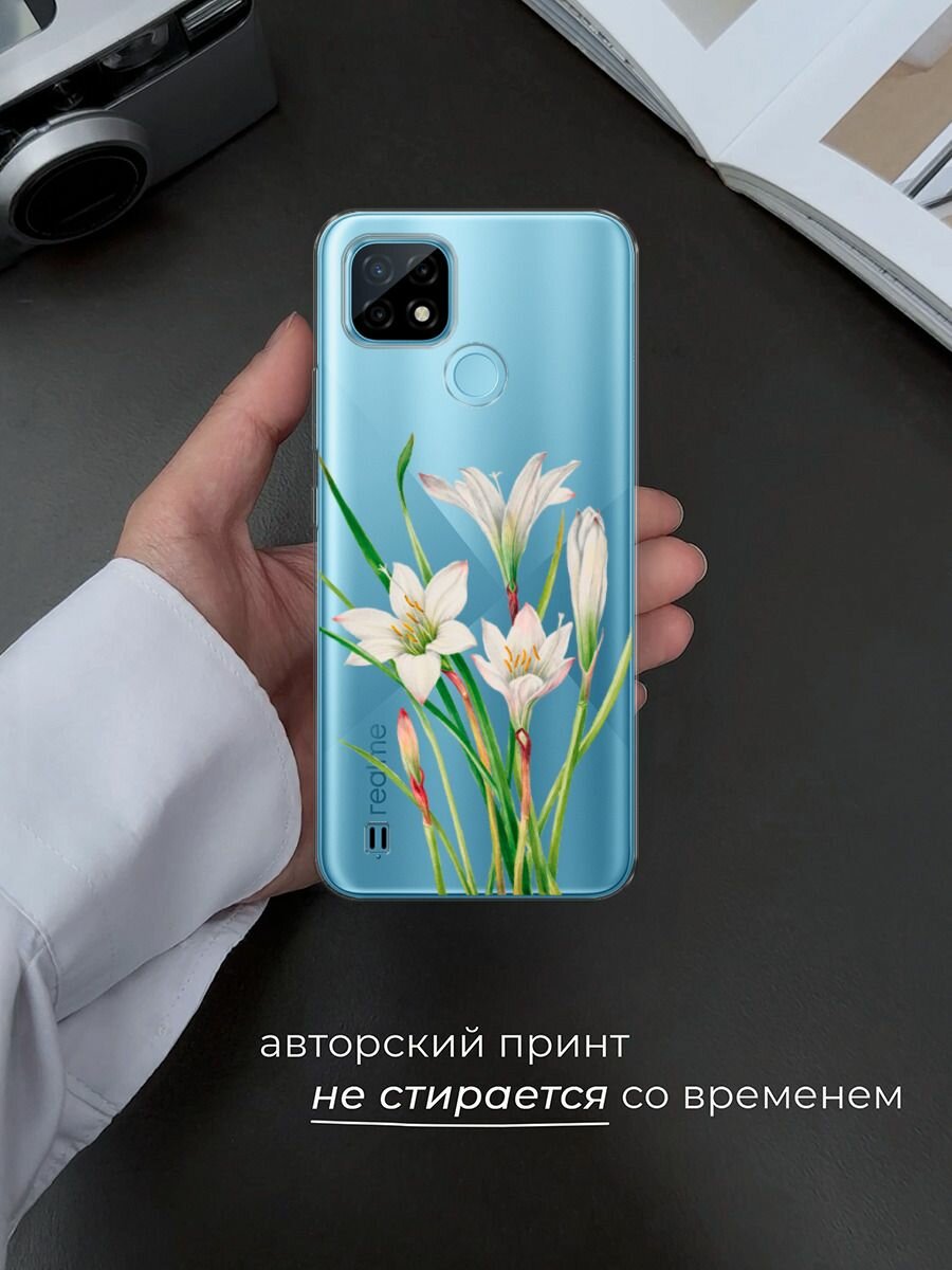 Чехол на Realme C21 / Реалми С21 с принтом "White lily", прозрачный — фото 1