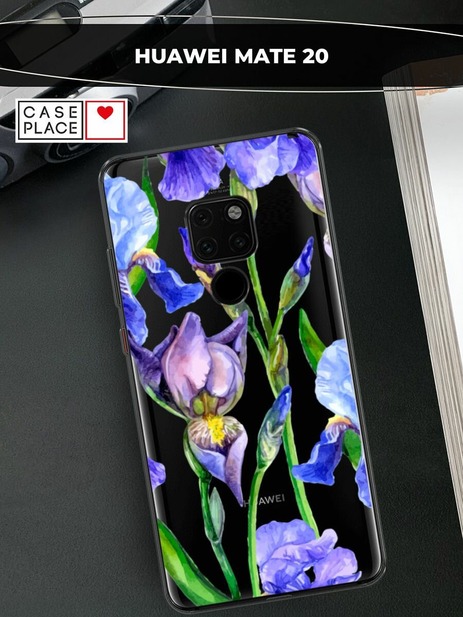 Чехол на Huawei Mate 20 / Хуавей Мате 20 с принтом "Синие ирисы", прозрачный