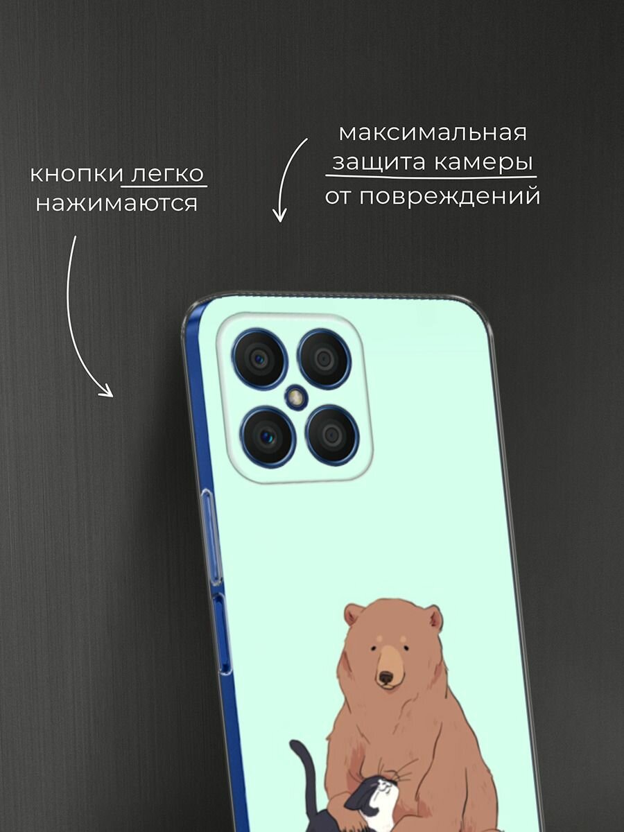 Чехол на Honor X8 / Хуавей X8 с принтом "Медведь и кошка дружба" — фото 1
