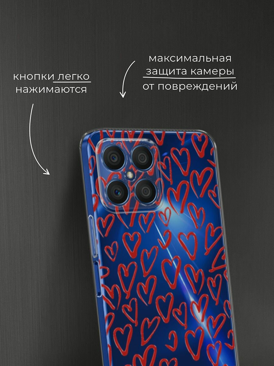 Чехол на Honor X8 / Хуавей X8 с принтом "Легкие бордовые сердечки" — фото 1