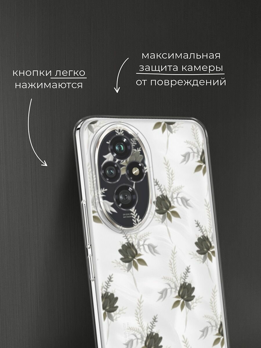 Чехол на Honor 200 / Хонор 200 с принтом "Паттерн цветы сепия" — фото 1