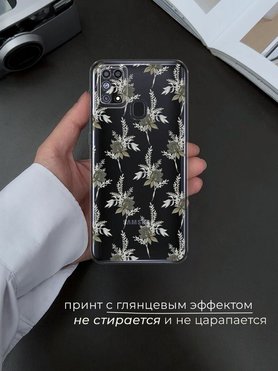 Чехол на Samsung Galaxy M31 / Самсунг Галакси М31 с принтом "Паттерн цветы сепия" — фото 1