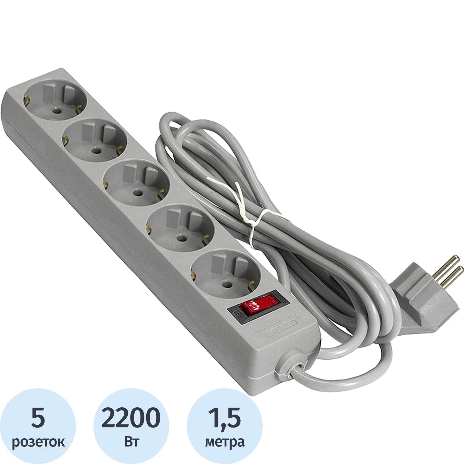 Сетевой фильтр ExeGate SP-5-1.5G 5р/1.5м, 10А/2.2кВт, серый(EX266862RUS)