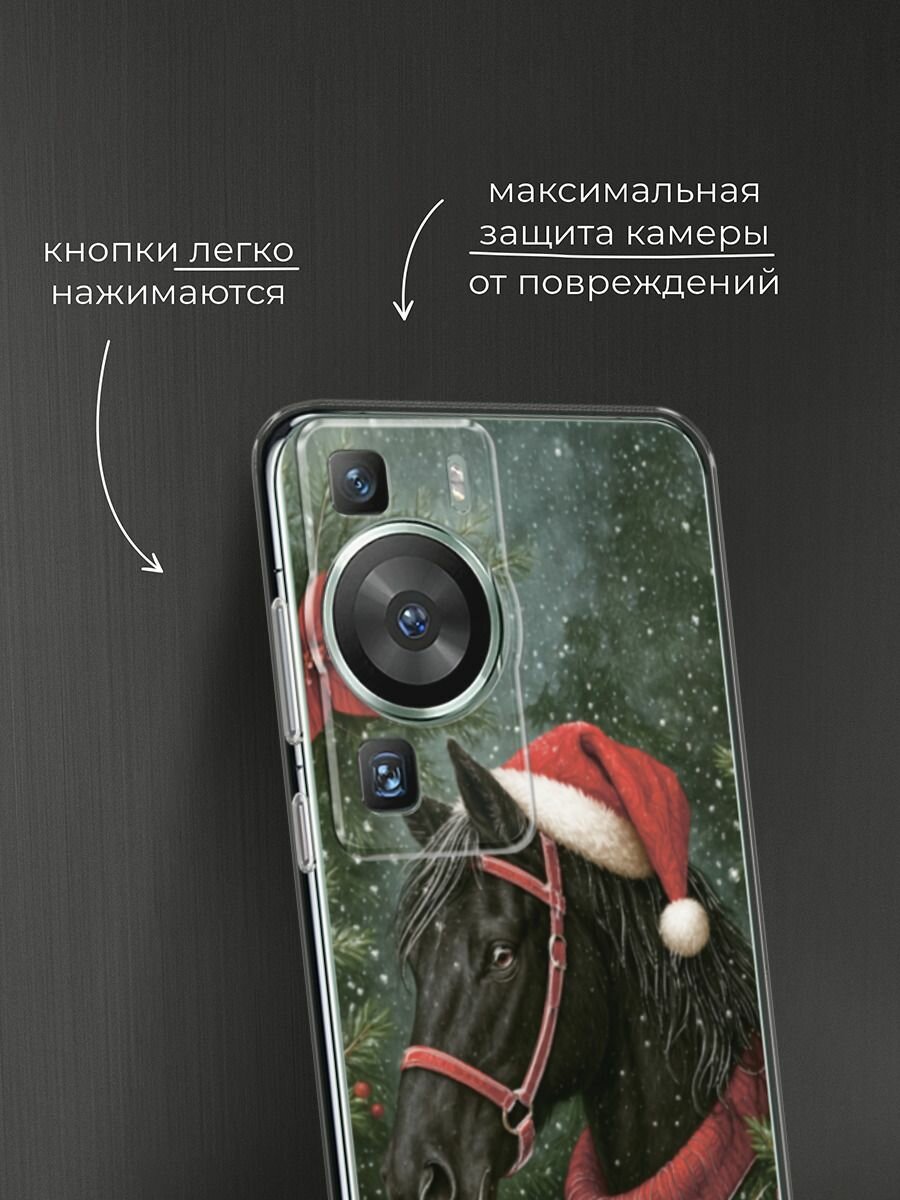 Чехол на Huawei P60/P60 Pro / Хуавей P60/P60 Про с принтом "Черный сказочный конь 2" — фото 1