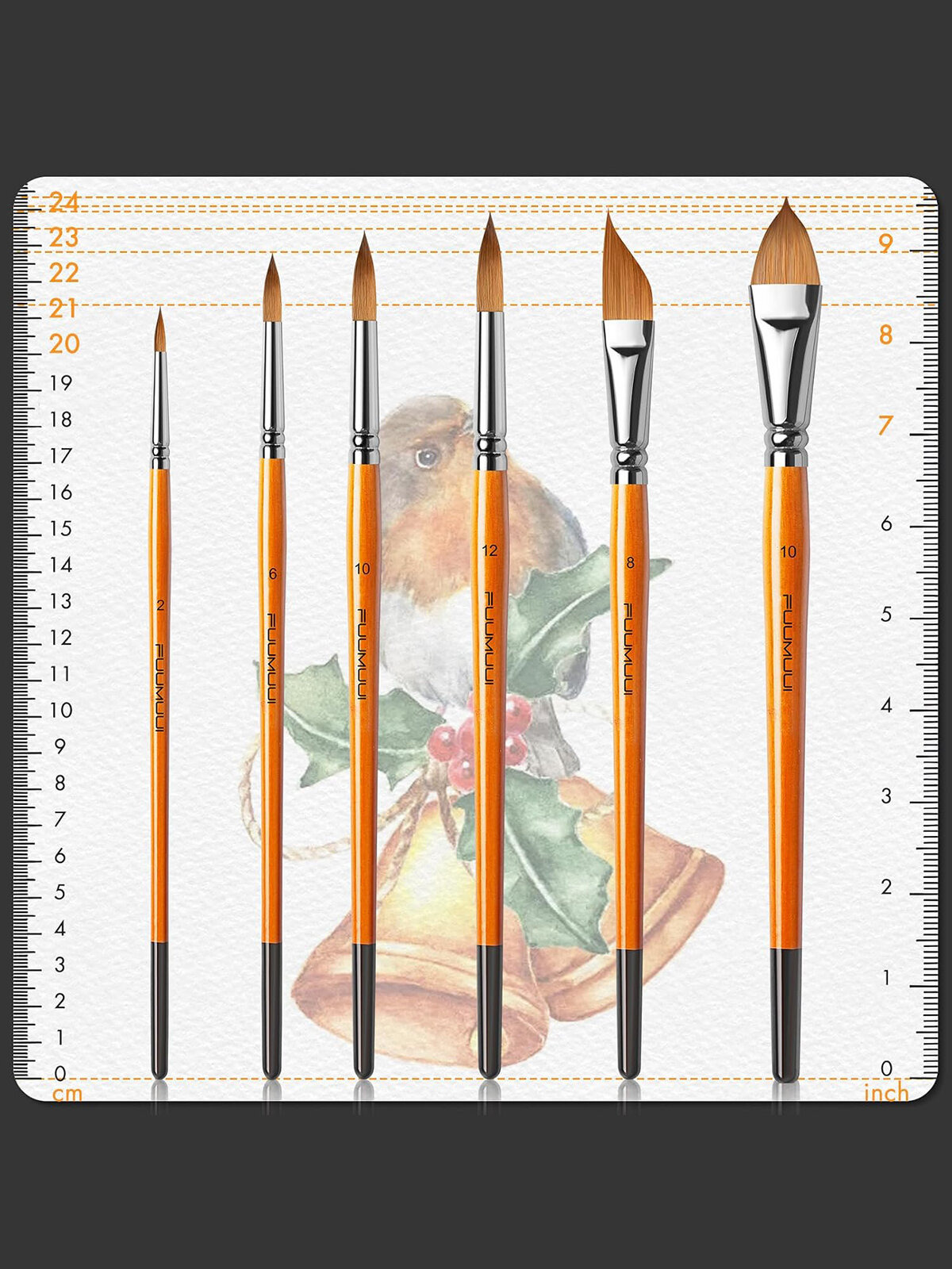 Соболь акварельные кисти кисти для художников FUUMUUI Professional 6шт - заостренные закругленные кошачий язык овальные